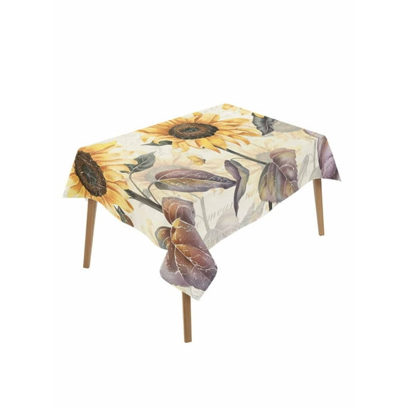 Sunflower Table Cloth, Yellow Summer Botanical Floral Farmhouse ...