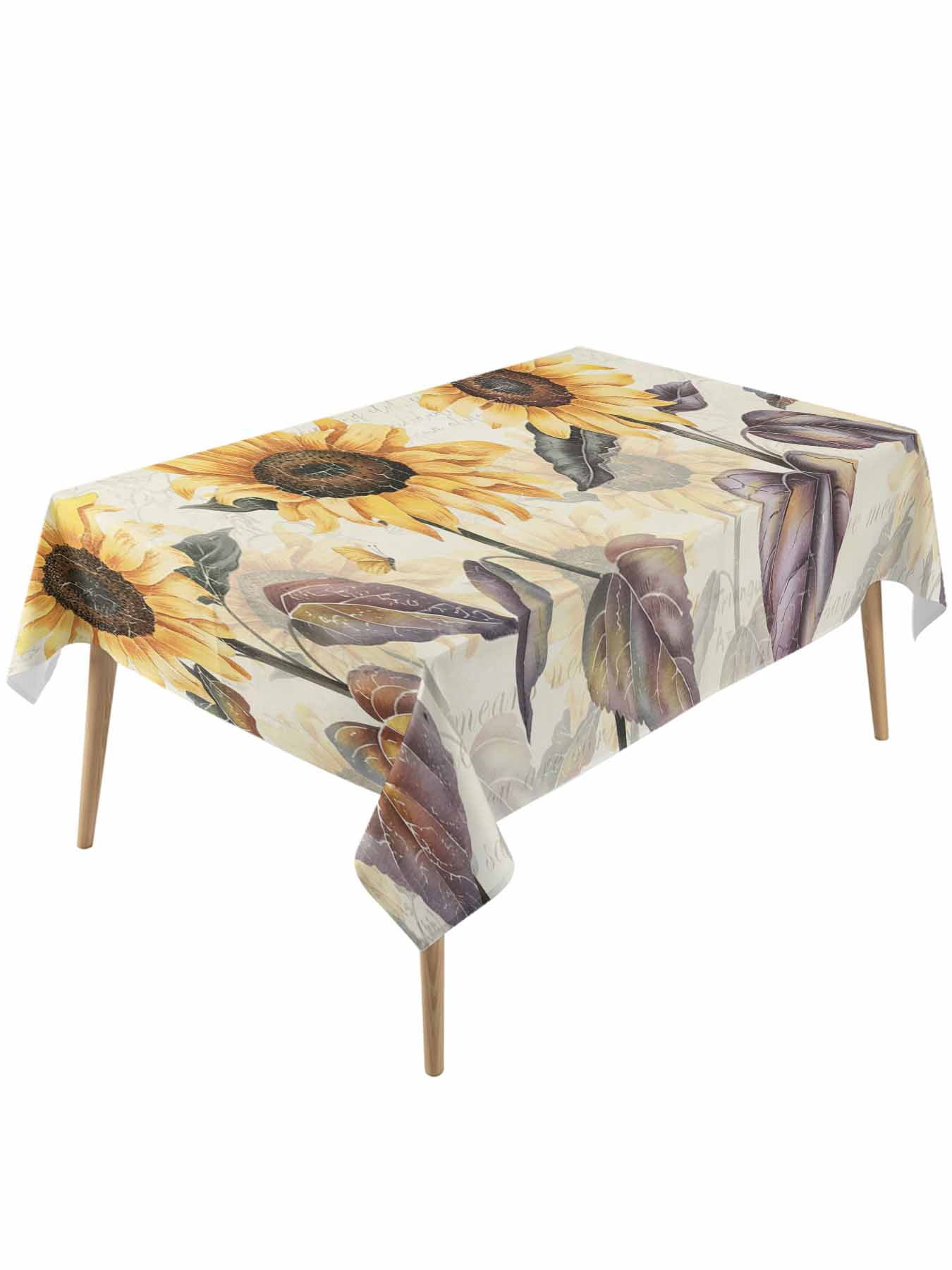 Sunflower Table Cloth, Yellow Summer Botanical Floral Farmhouse ...