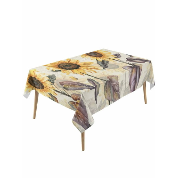 Sunflower Table Cloth, Yellow Summer Botanical Floral Farmhouse ...