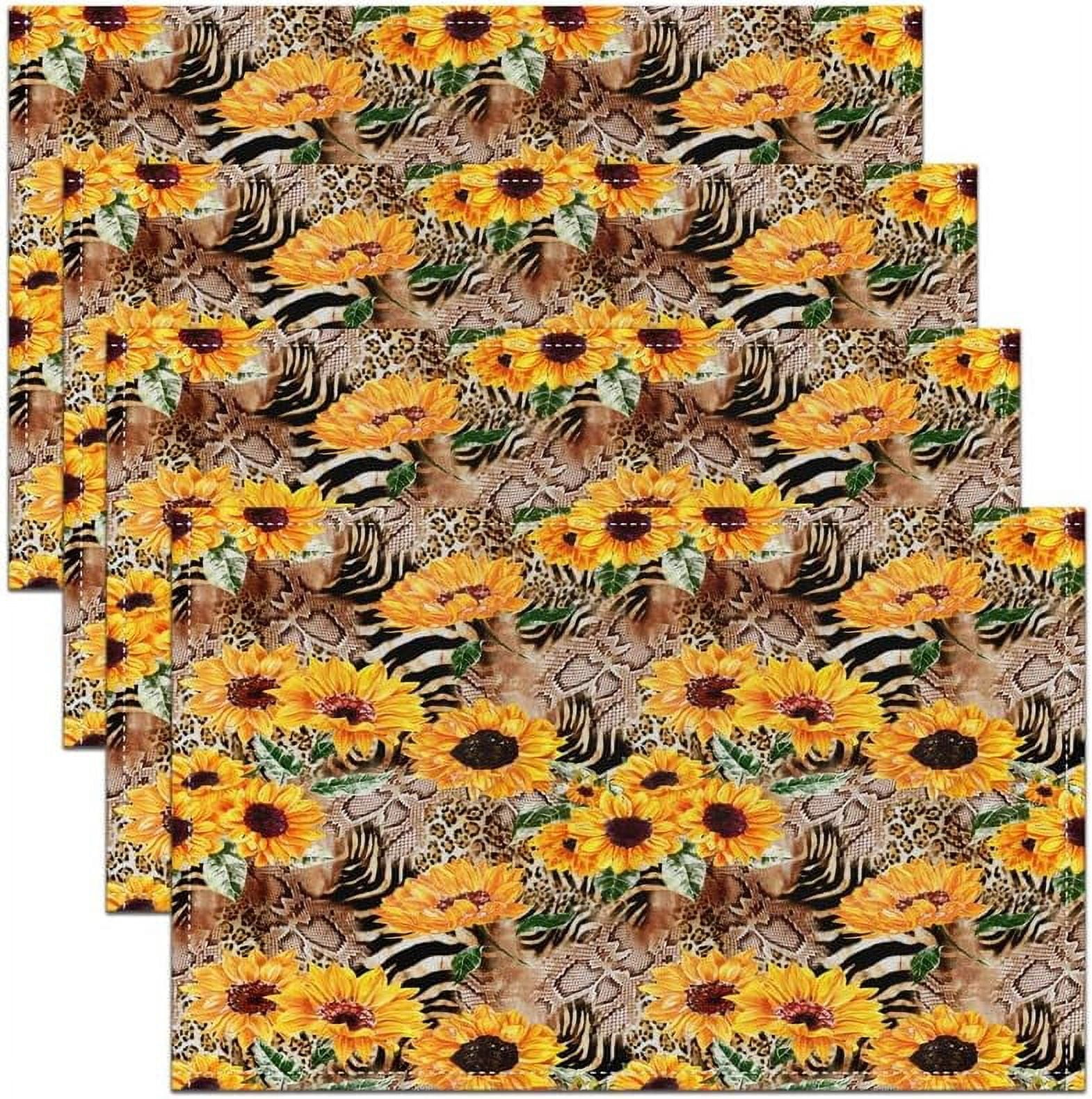 Sunflower Table Place Mats Set of 4 Floral Print Washable Fabric Table ...