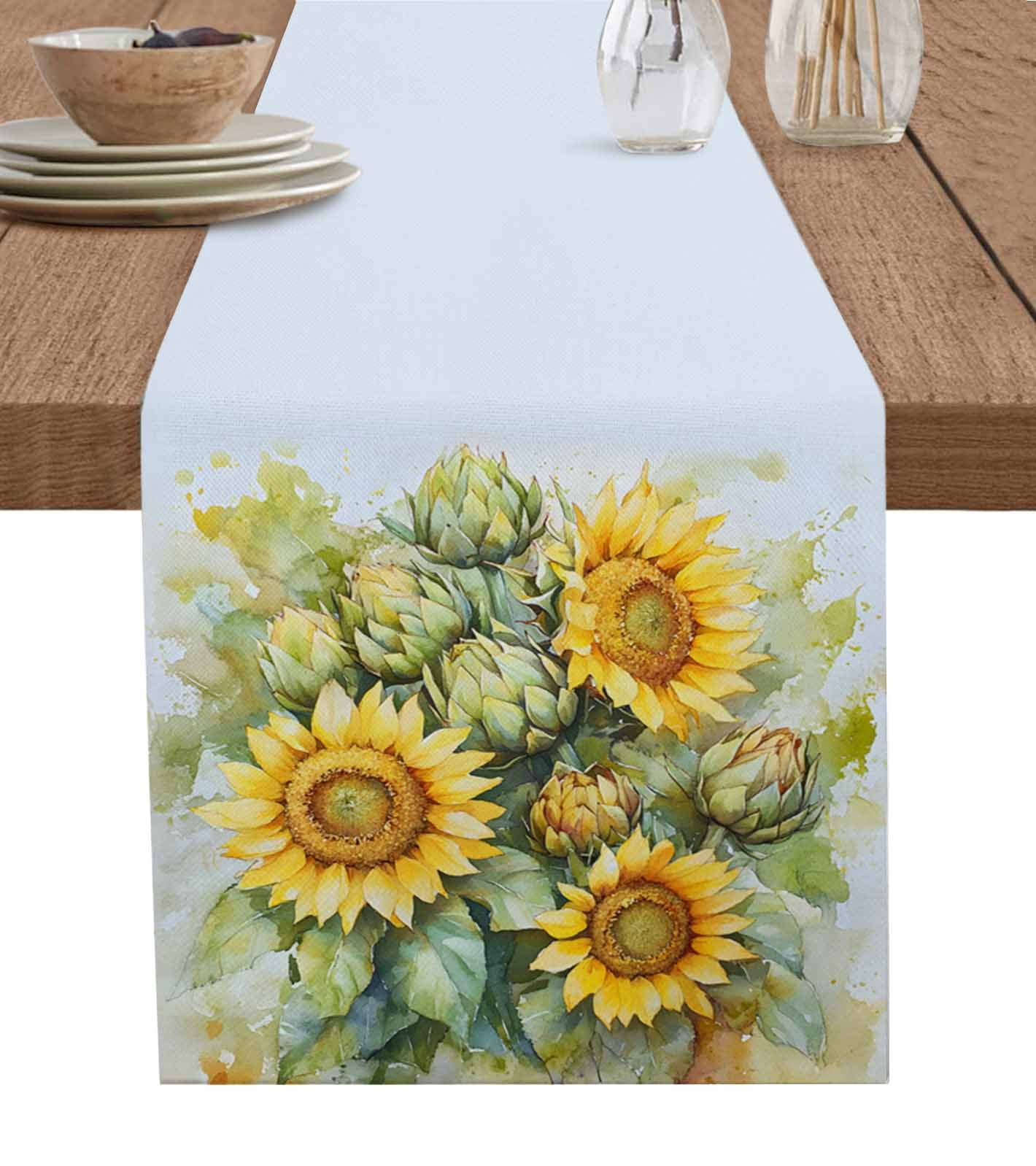 Sunflower Table Runner 108 Inches, Floral Blossom Flowers Pastoral ...