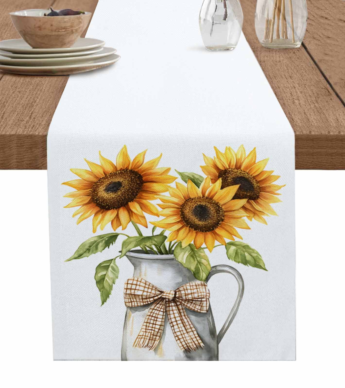 Sunflower Table Runner 70 Inches, Watercolor Flower Vintage Bow ...