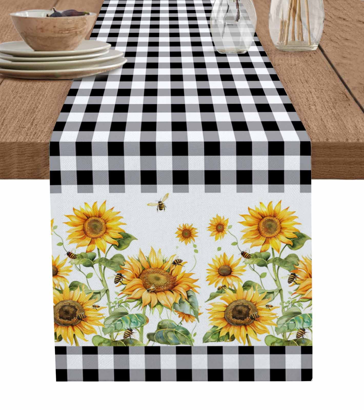 Sunflower Table Runner 72 Inches, Black White Buffalo Plaid Check ...