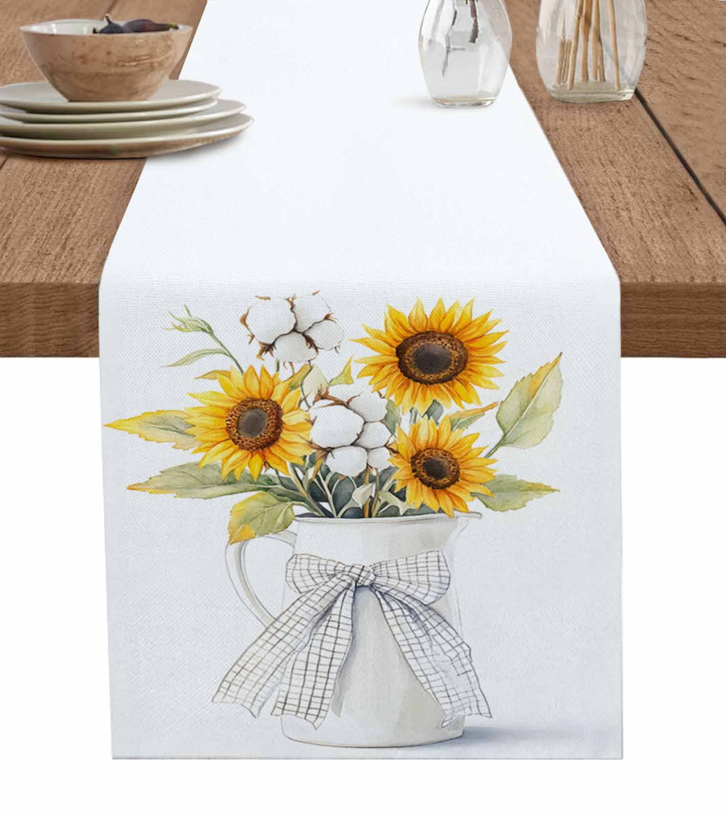 Sunflower Table Runner 72 Inches, Cotton Flower Farm Plant Bow Ribbon ...