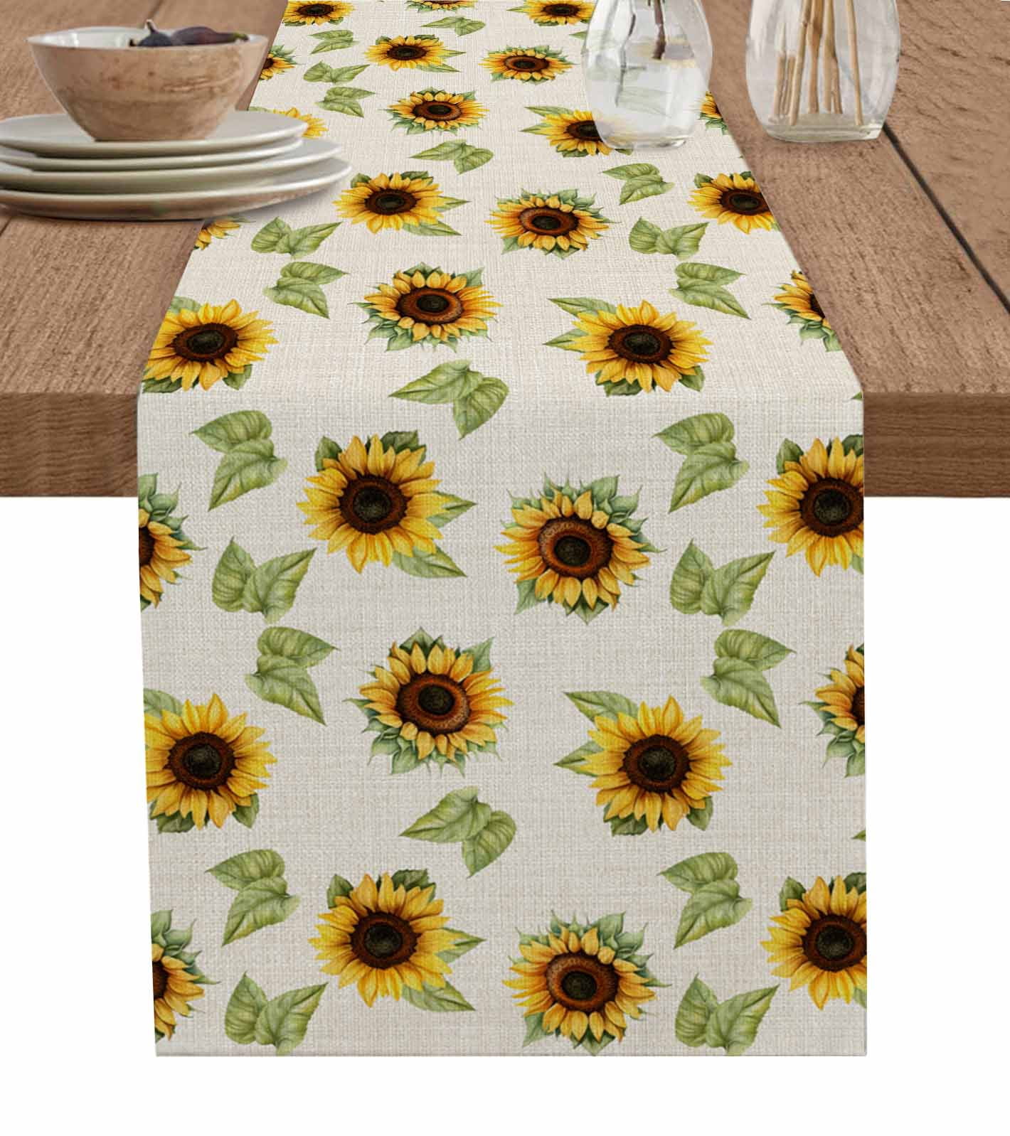 Sunflower Table Runner 72 Inches, Country Leaves Pastoral Spring Summer ...