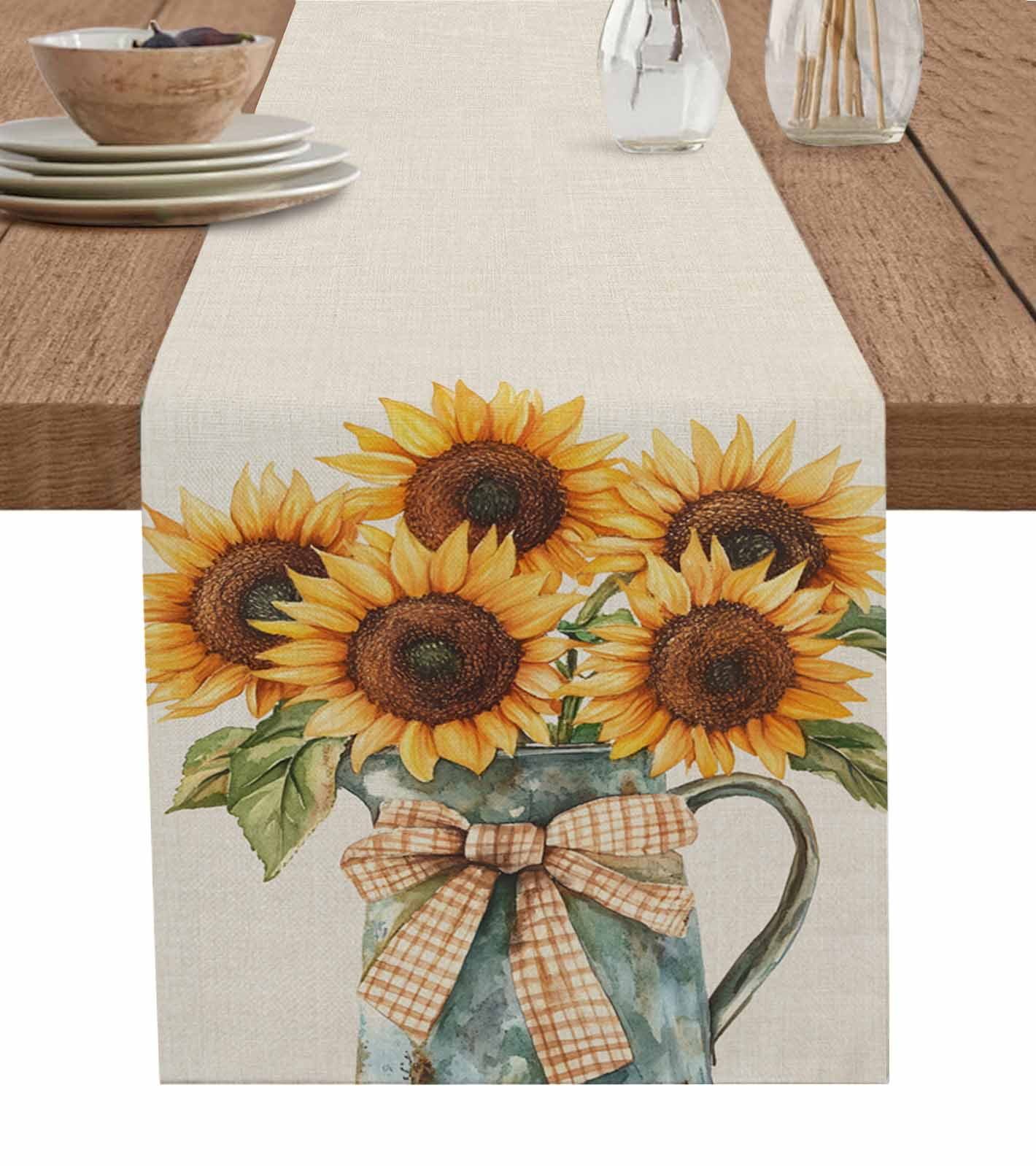 Sunflower Table Runner 72 Inches, Summer Farm Vintage Flower Watercolor ...