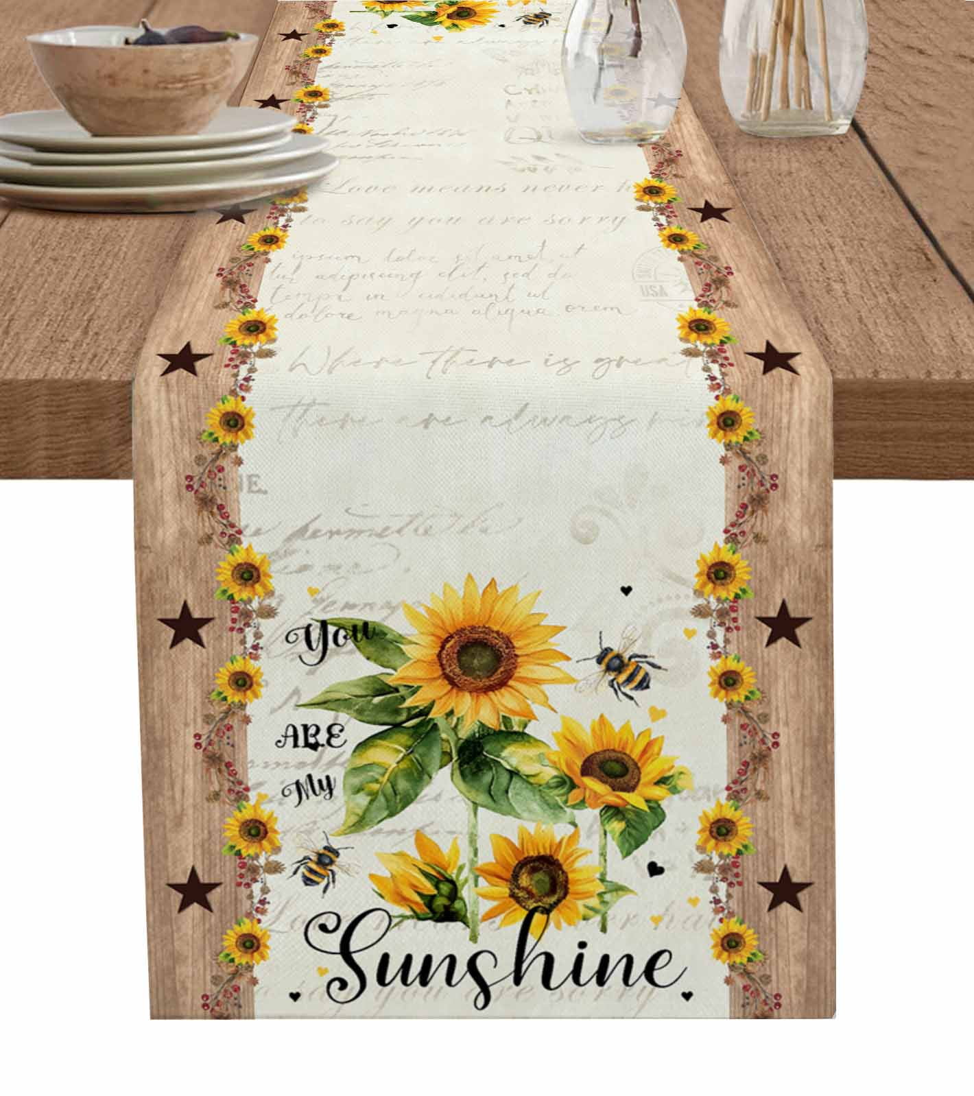 Sunflower Table Runner 72 Inches, Vintage Summer Botanical Yellow ...