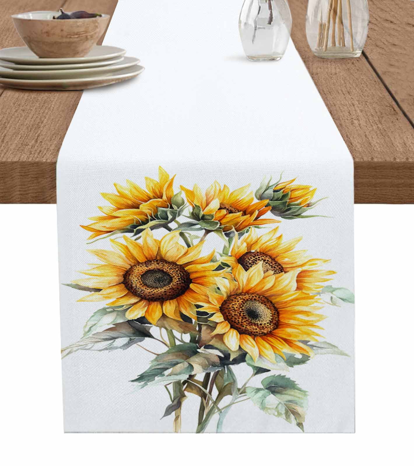 Sunflower Table Runner 72 Inches, Wildflower Garden Floral Watercolor ...