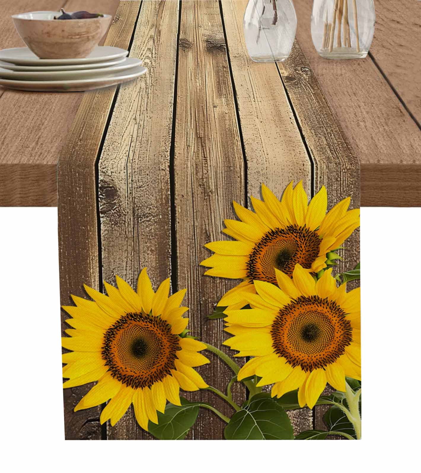 Sunflower Table Runner 72 Inches, Yellow Spring Flora Summer Botanical ...