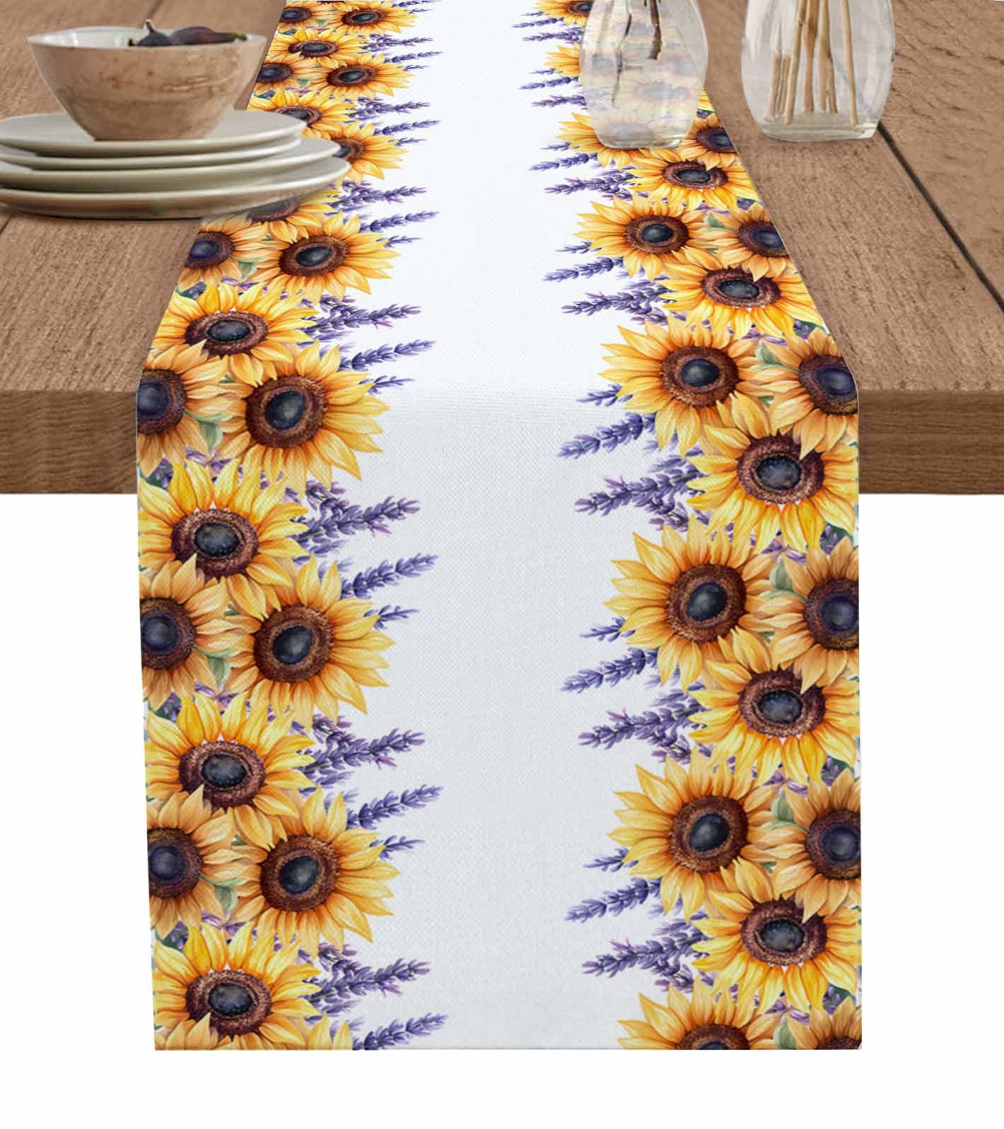 Sunflower Table Runner 72 Inches, Yellow Summer Flowers Watercolor Bed ...