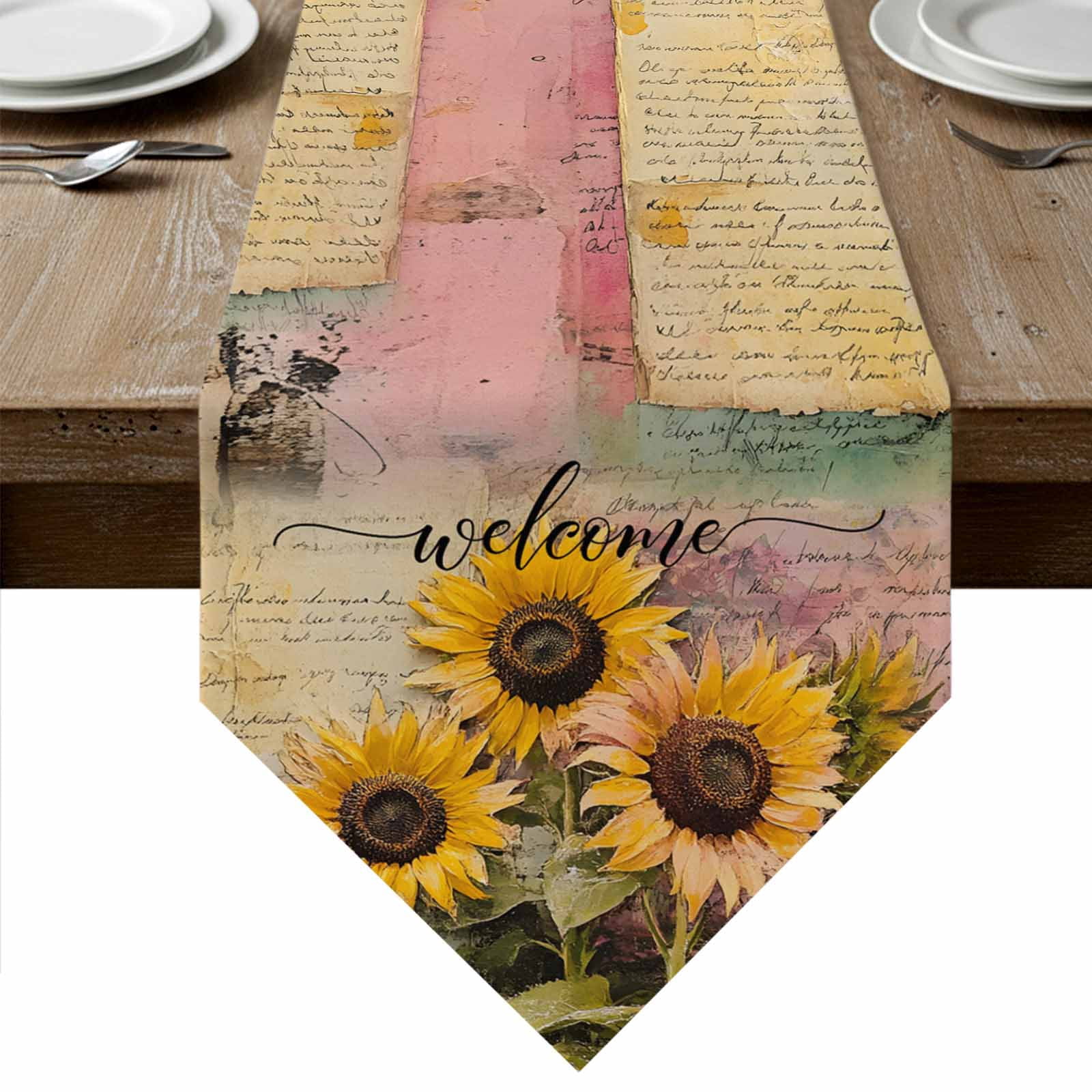 Sunflower Table Runner Linen Burlap Table Runner 70 Inches Long Vintage ...