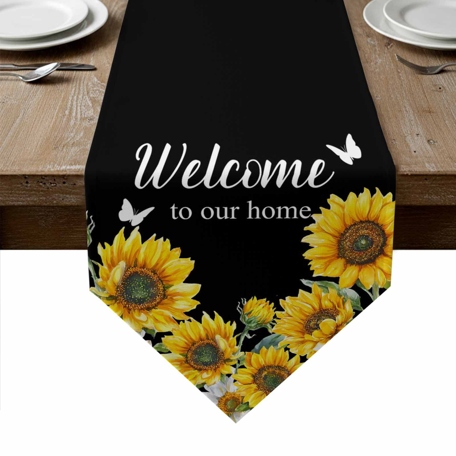 Sunflower Table Runner Linen Burlap Table Runner 72 Inches Long ...