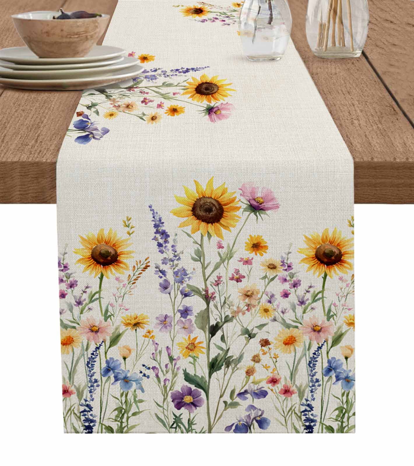 Sunflower Table Runner Vintage Spring Floral Summer Botanical ...