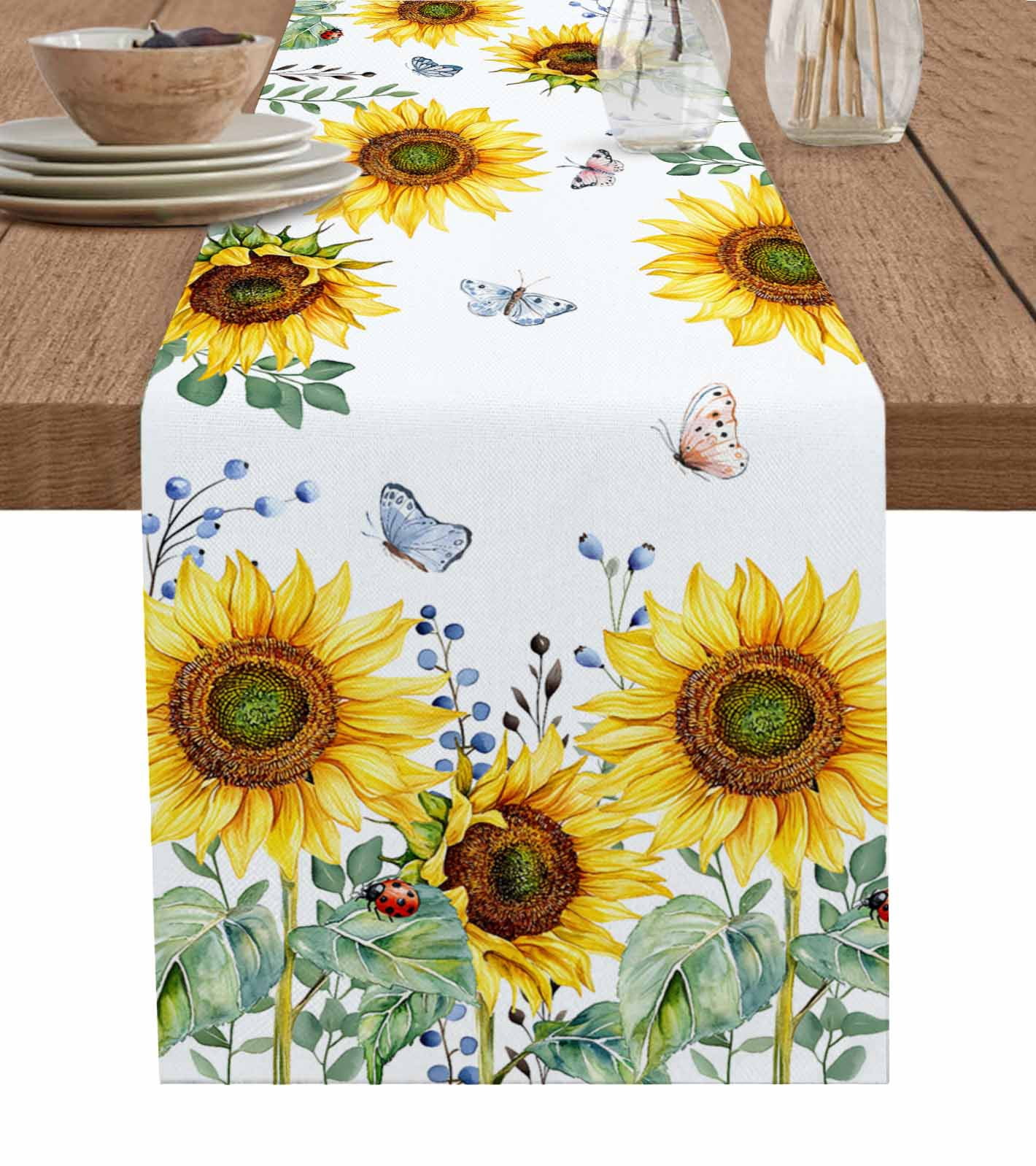 Sunflower Table Runner Yellow Floral Summer Botanical Tablerunners 13 x ...
