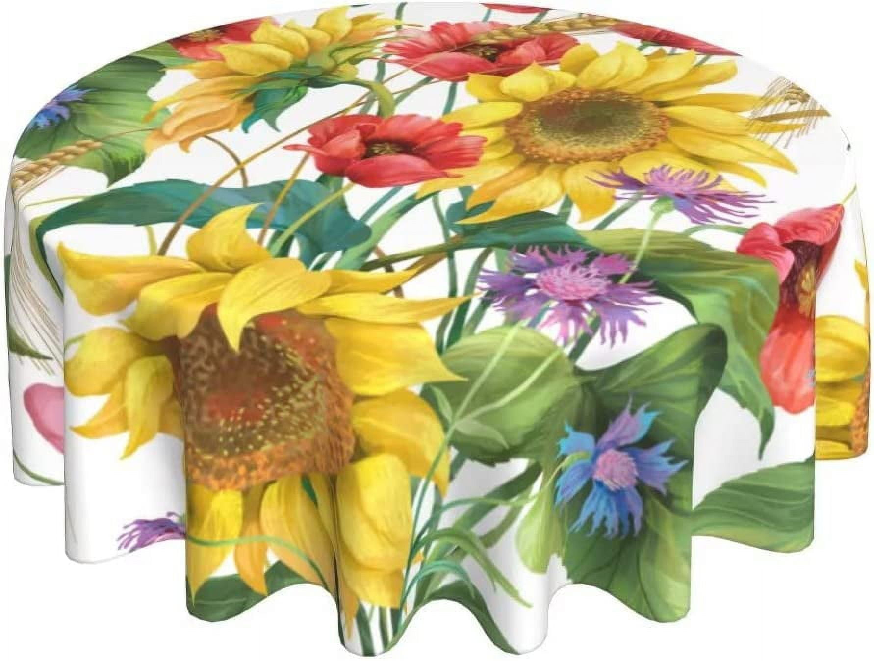 Sunflower Tablecloth 60 Inch Round Floral Table Cloth Dust-Proof ...