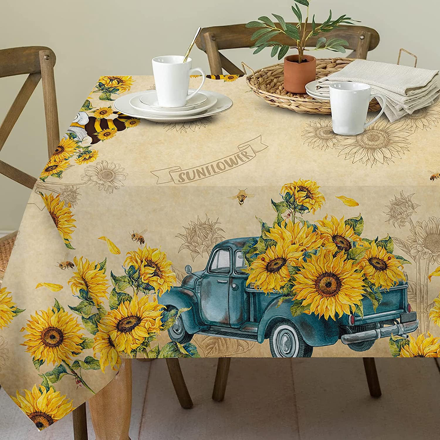 Sunflower Tablecloth 60x84 Inch Rectangle, Sunflower Decorations for ...