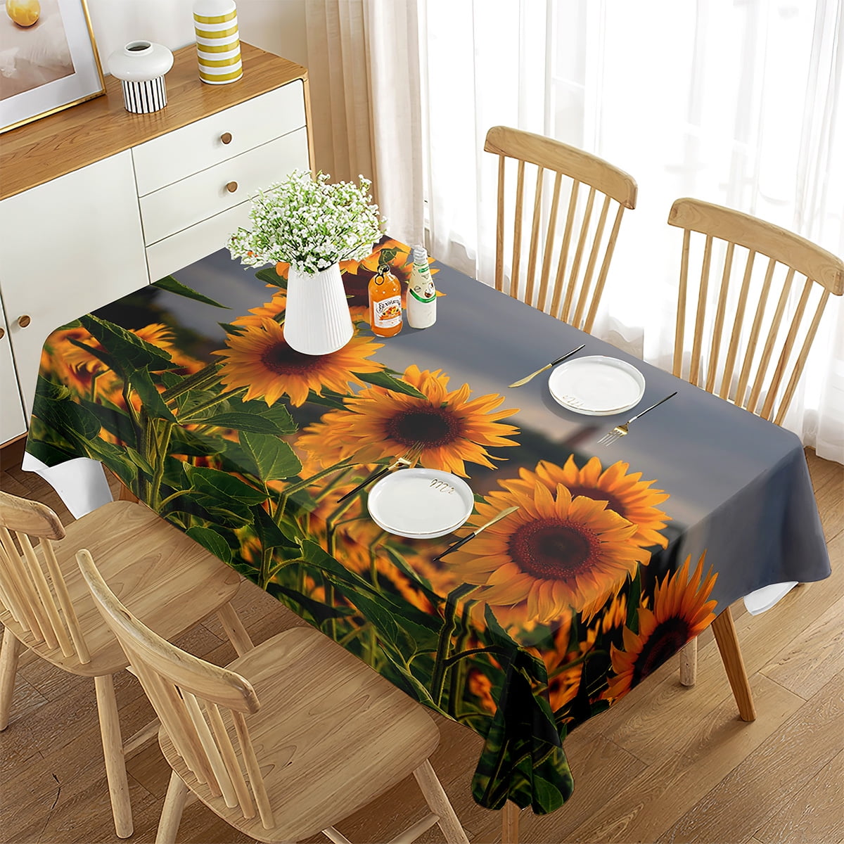 Sunflower Tablecloth Flowers and Leaves Printed Sunflowers Table Cloth ...