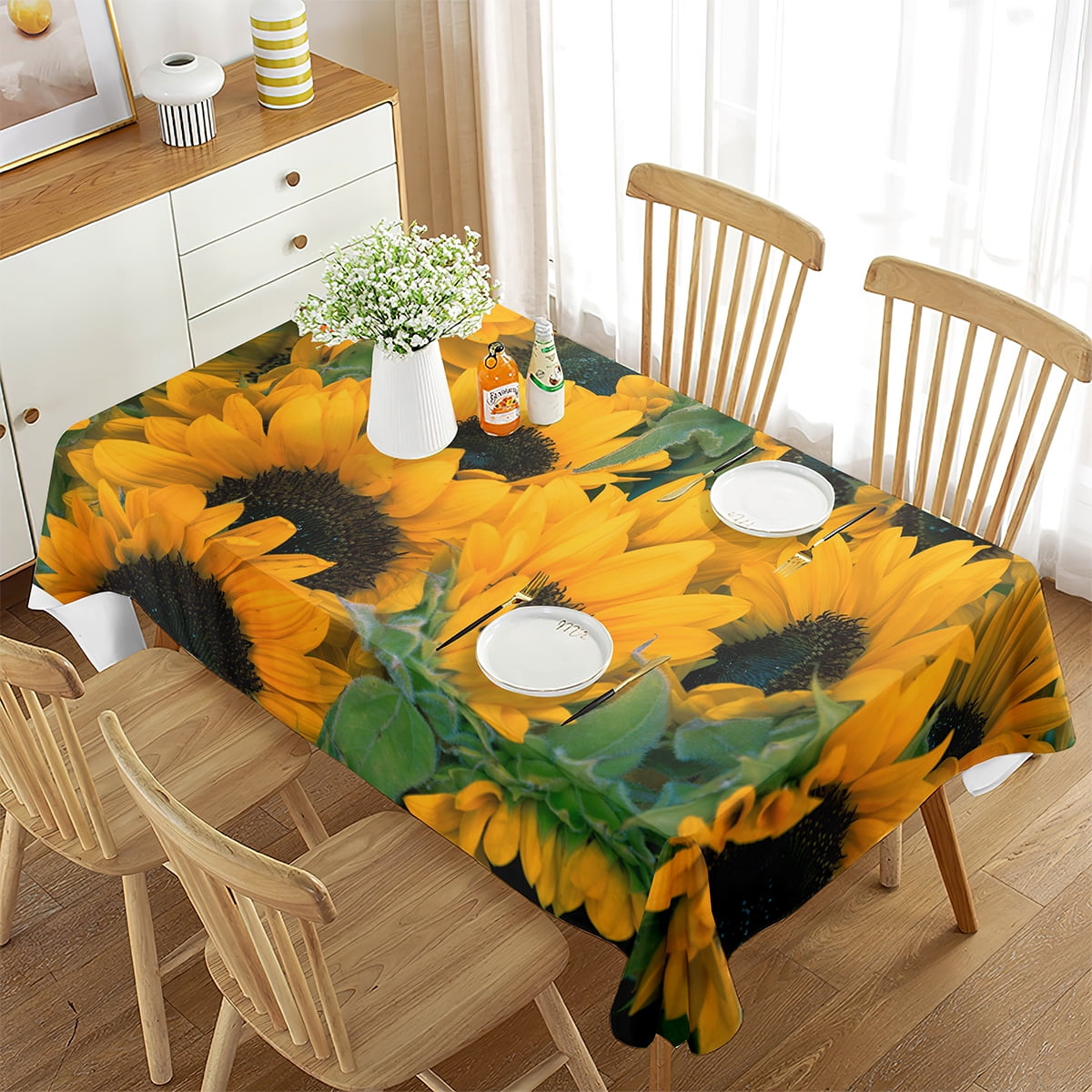 Sunflower Tablecloth Flowers and Leaves Printed Sunflowers Table Cloth ...
