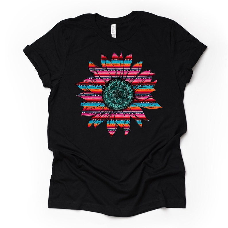 Sunflower Tee, Super Fun Serape Print Sunflower Design on premium ...