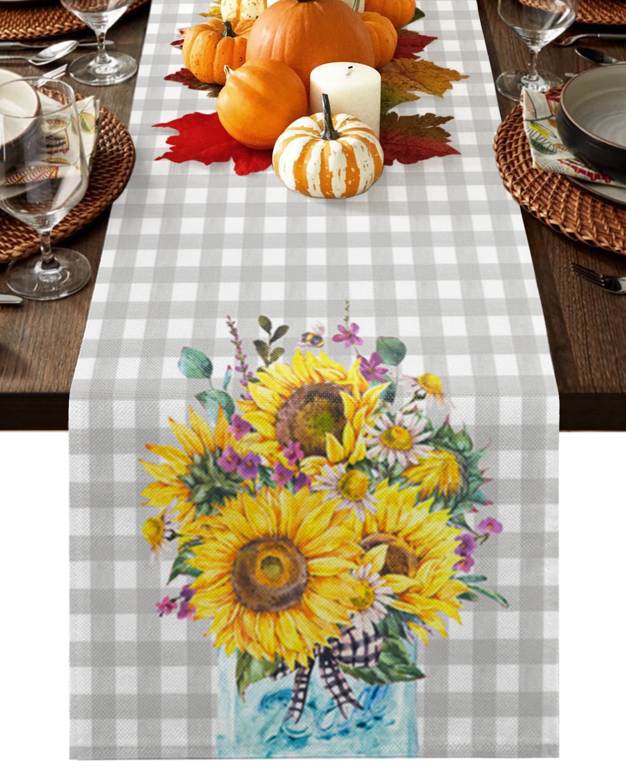 Sunflower Texture White Retro Table Runner ration Home r Dinner Table ...