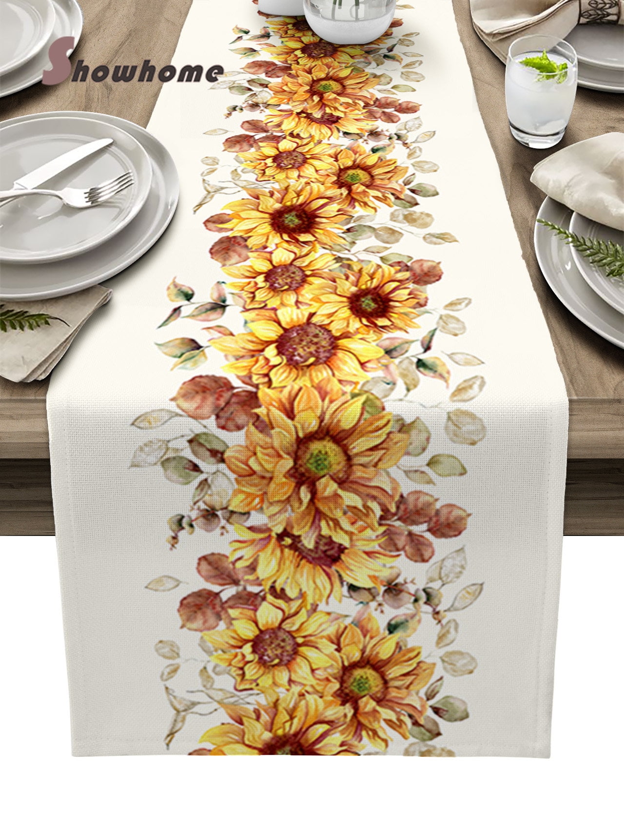Sunflower Texture Wood Grain Retro Table Runner Modern Party Dining ...
