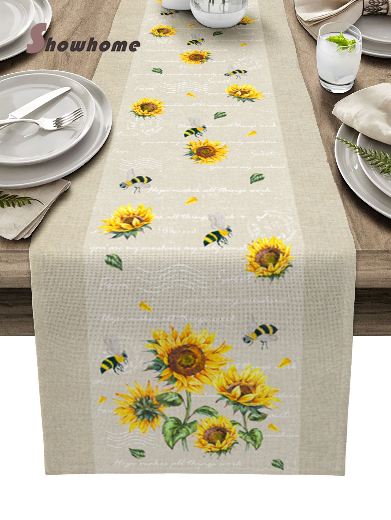 Sunflower Texture Wood Grain Retro Table Runner Modern Party Dining ...