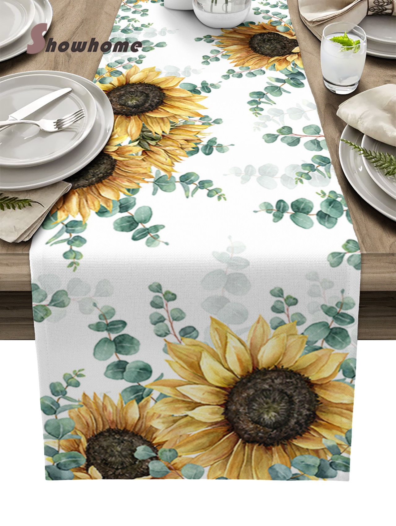 Sunflower Texture Wood Grain Retro Table Runner Modern Party Dining ...