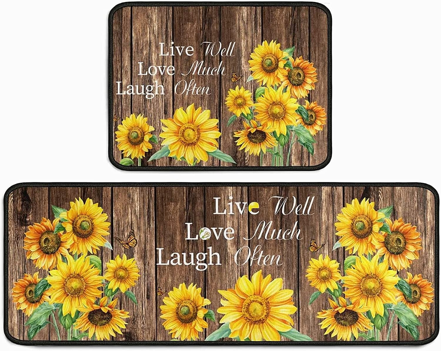 Sunflower Theme Kitchen Decor Rug 2 Pieces Set Absorb Water Runner Rugs ...