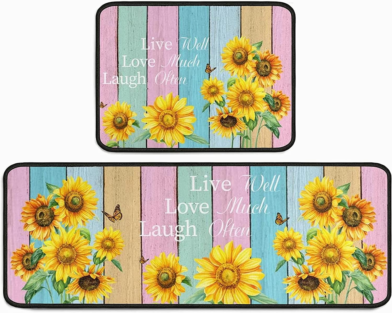 Sunflower Theme Kitchen Decor Rug 2 Pieces Set Absorb Water Runner Rugs ...
