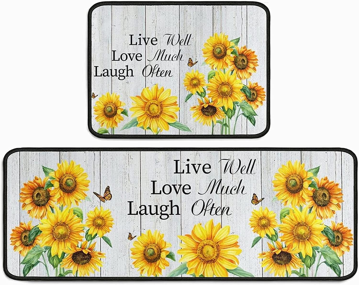 Sunflower Theme Kitchen Decor Rug 2 Pieces Set Absorb Water Runner Rugs ...