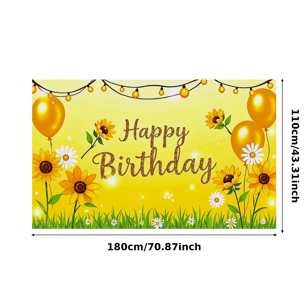 Sunflower Themed Happy Birthday Banner with Balloons Fairy Lights and ...