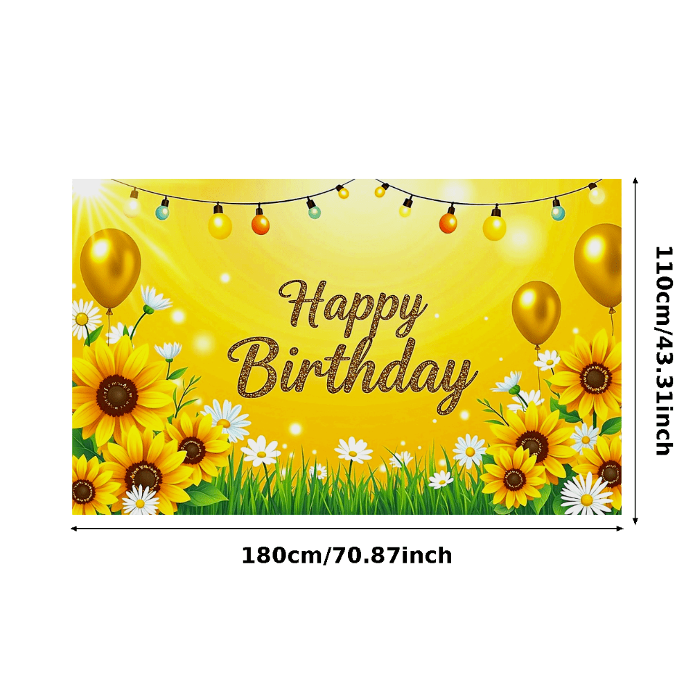 Sunflower Themed Happy Birthday Banner with Balloons Fairy Lights and ...