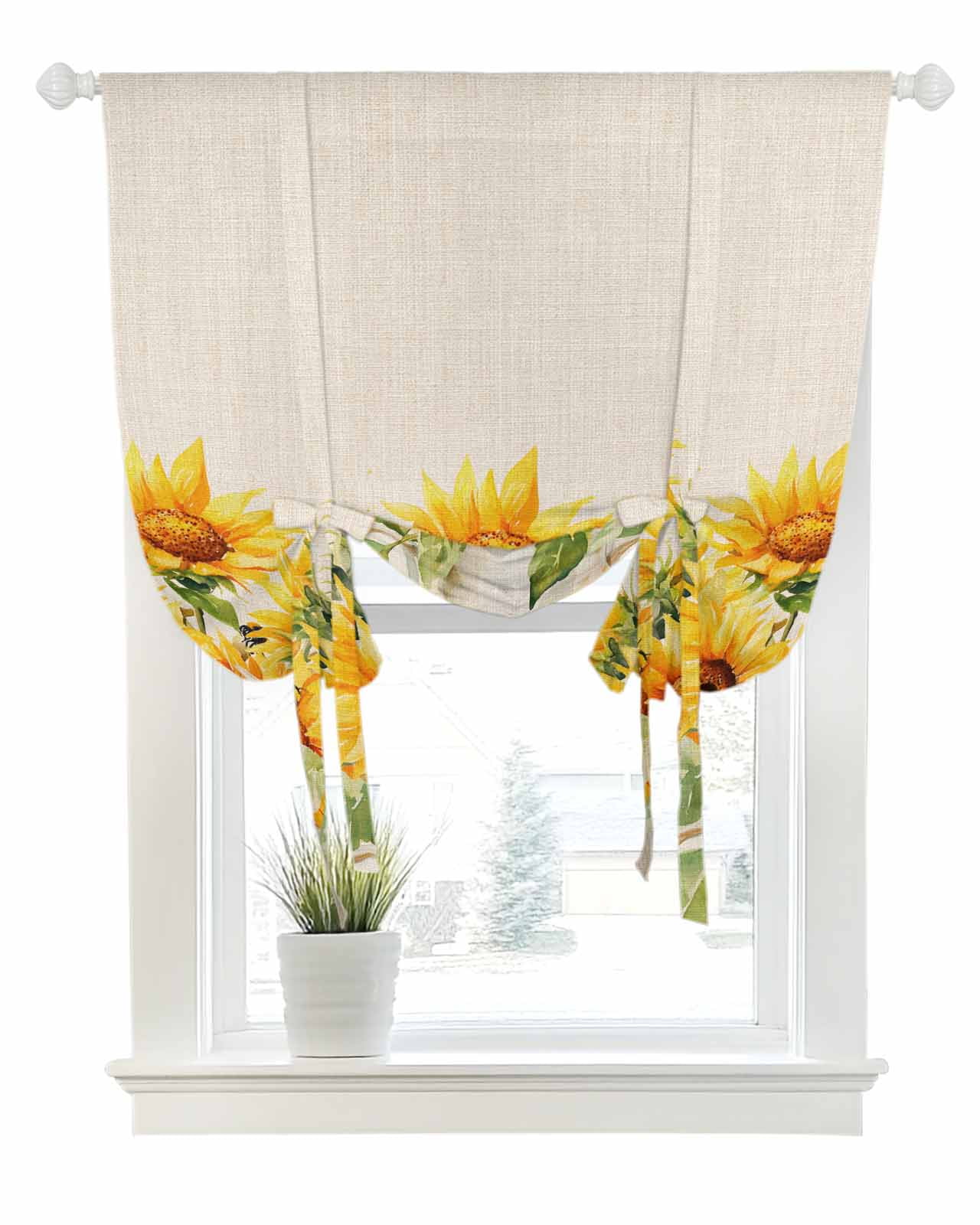 Sunflower Tie Up Curtains for Window, Thermal Insulated Balloon Shade ...