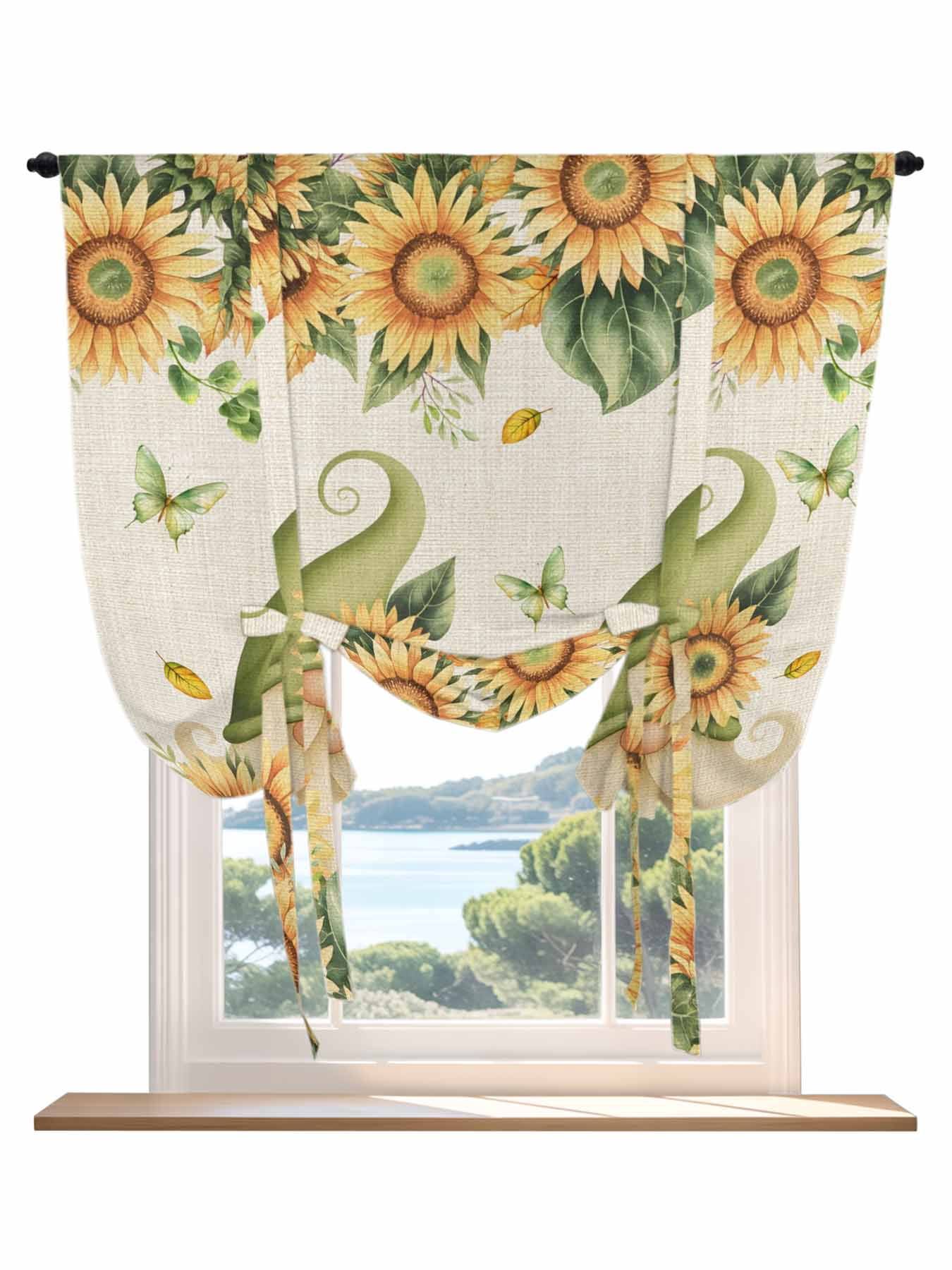 Sunflower Tie Up Curtains for Windows 45 Inch Length Balloon Curtains ...
