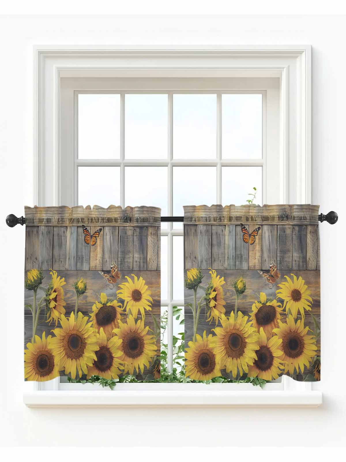 Sunflower Tier Curtains 24 Inch Length,Sheer Curtains for Bedroom ...
