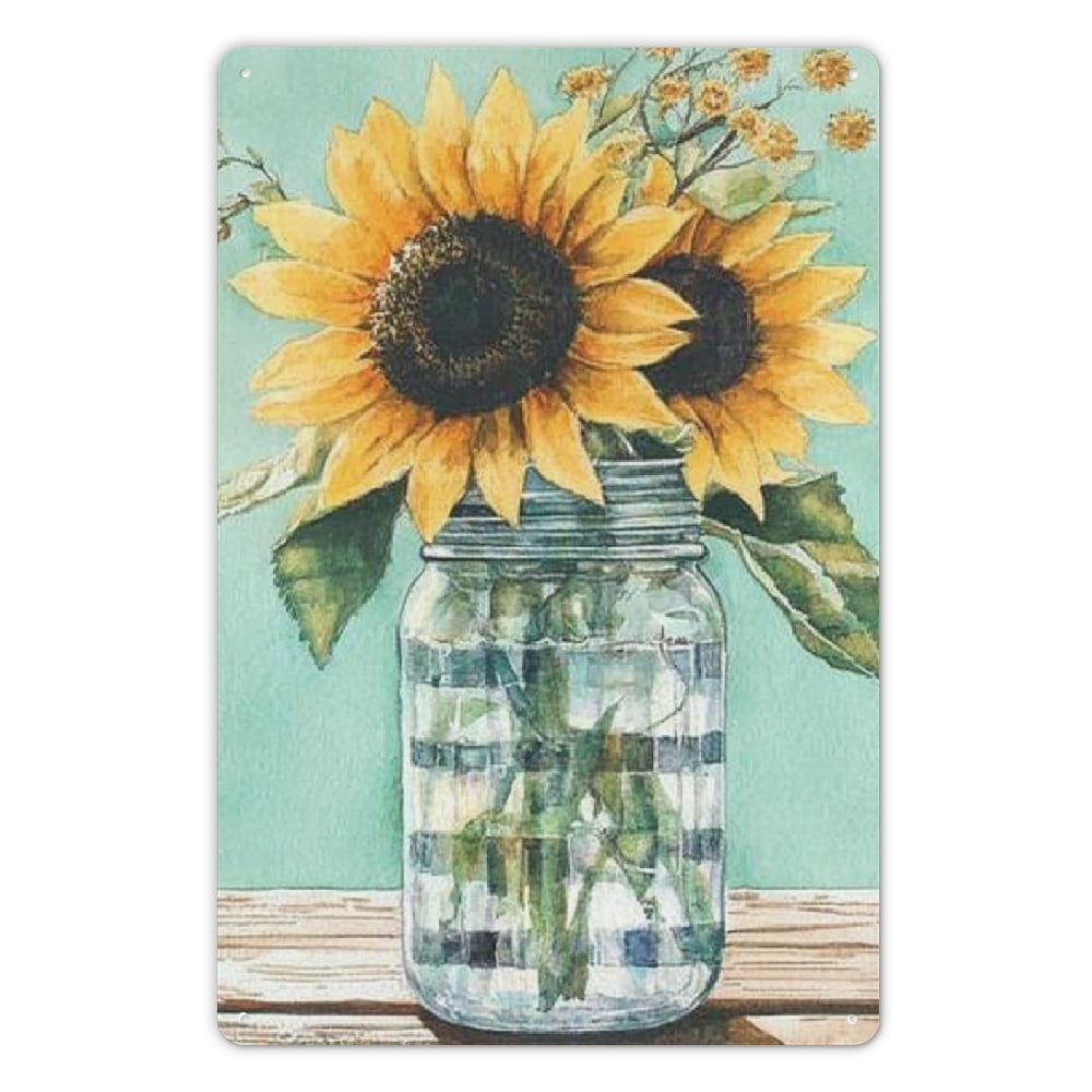 Sunflower Tin Plaque Colorful Floral Metal Sign Welcome Summer Decor ...