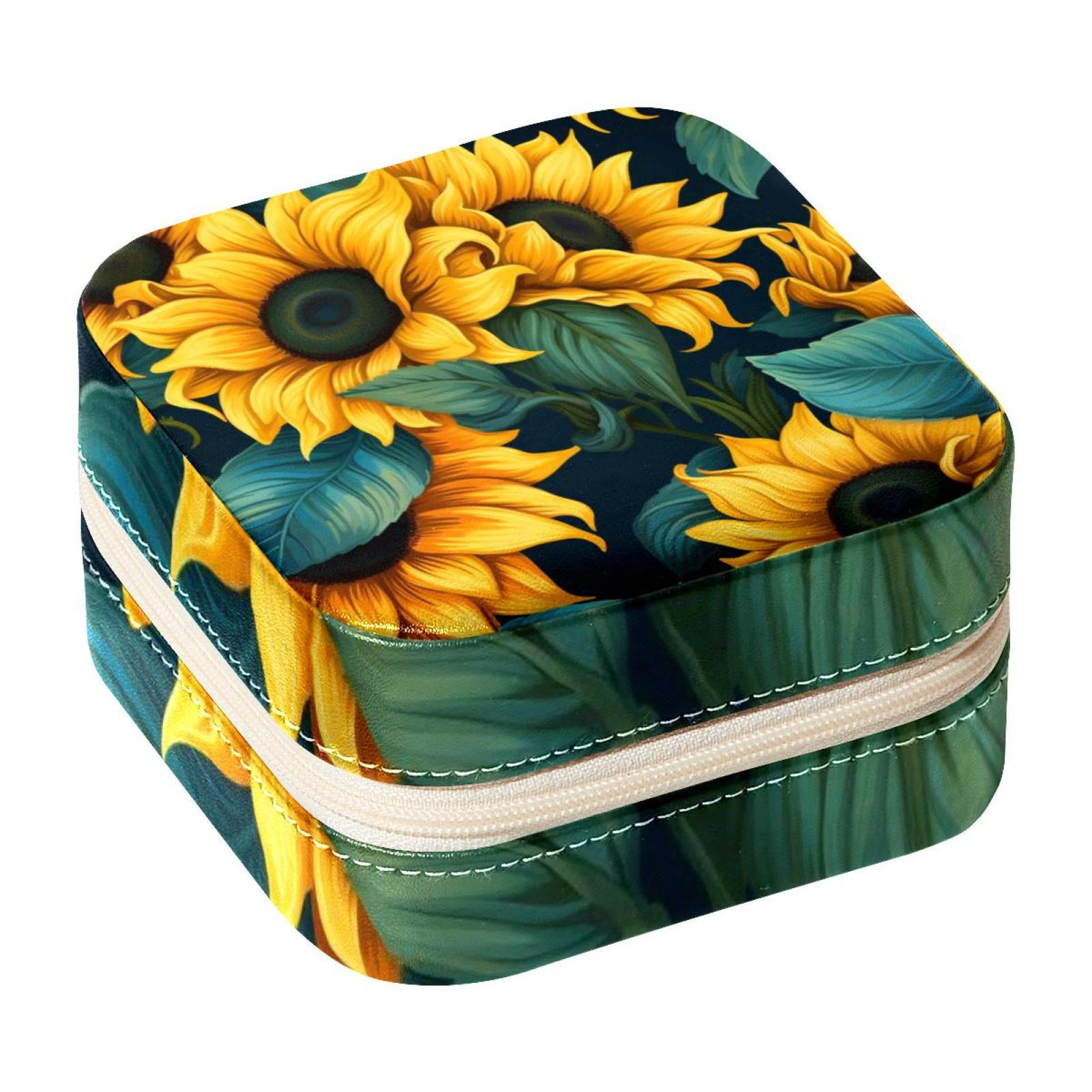 Sunflower Travel Portable Square Jewelry Box Earring Necklace Bracelet ...