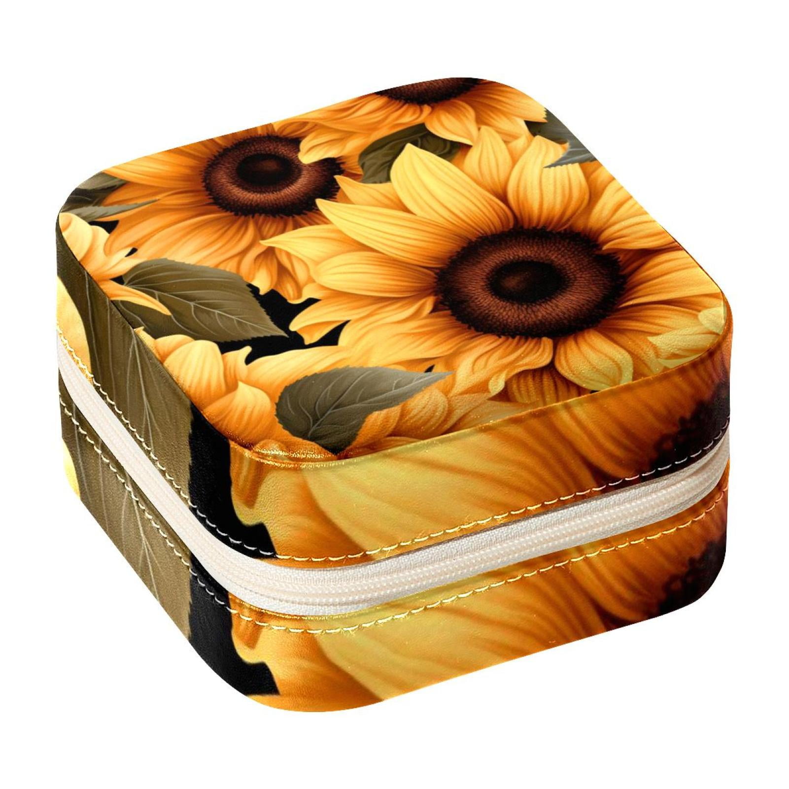 Sunflower Travel Portable Square Jewelry Box Earring Necklace Bracelet ...