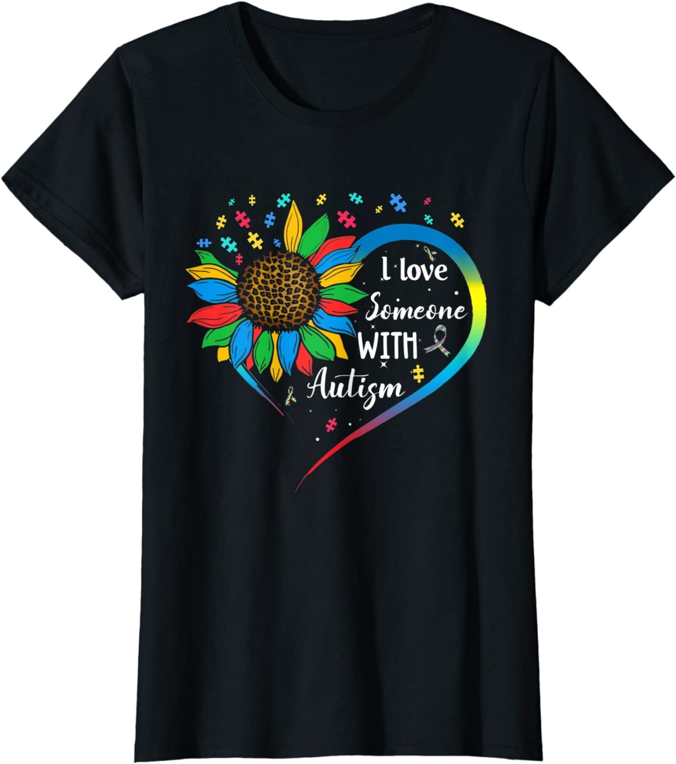 PRINIC Sunflower Tshirt, Autistic Awareness, Black, 2X-Large, Women's ...