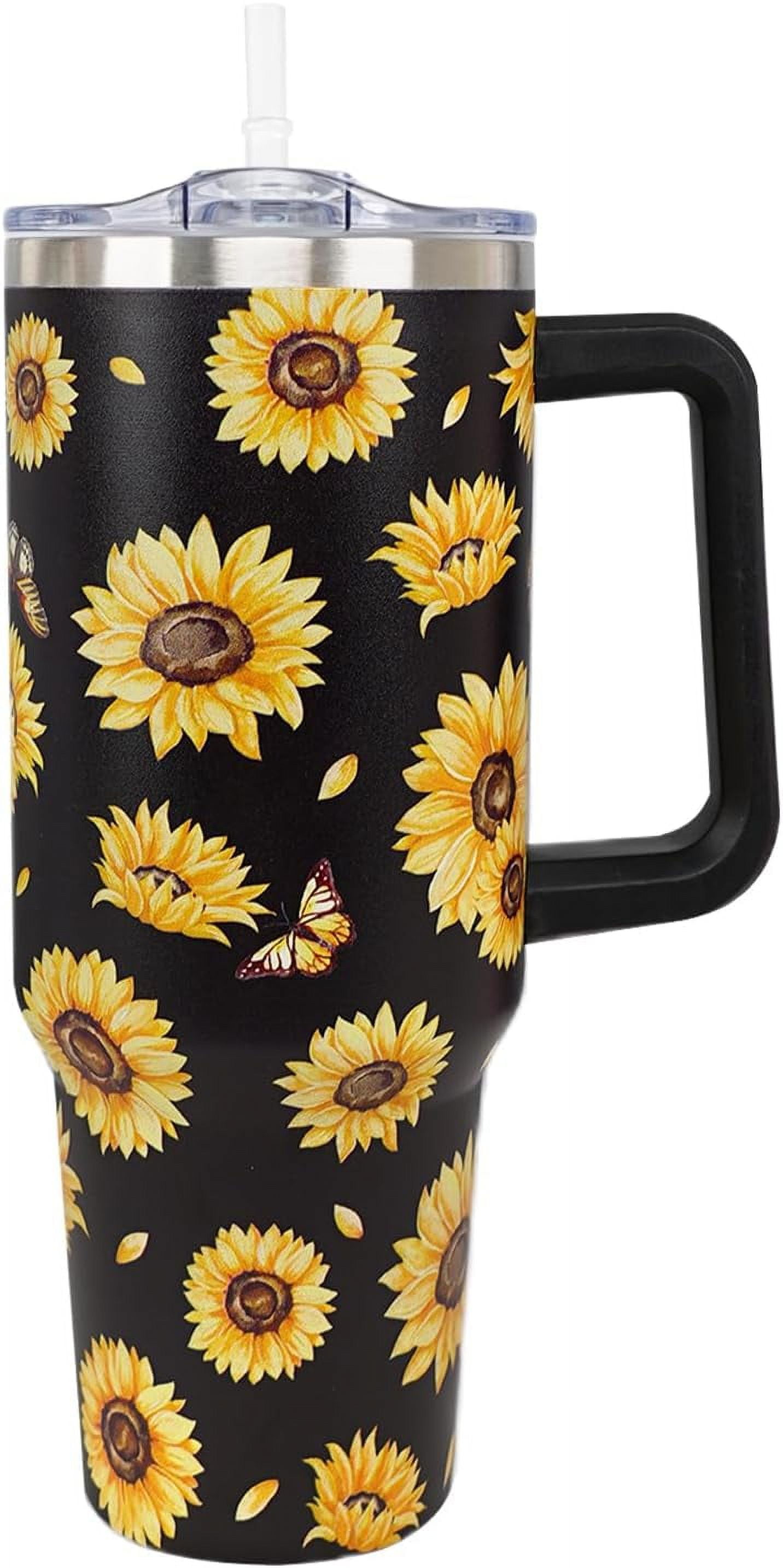Sunflower Tumbler 40 Oz, Flower Sunflower Cup Water Bottle, Double ...