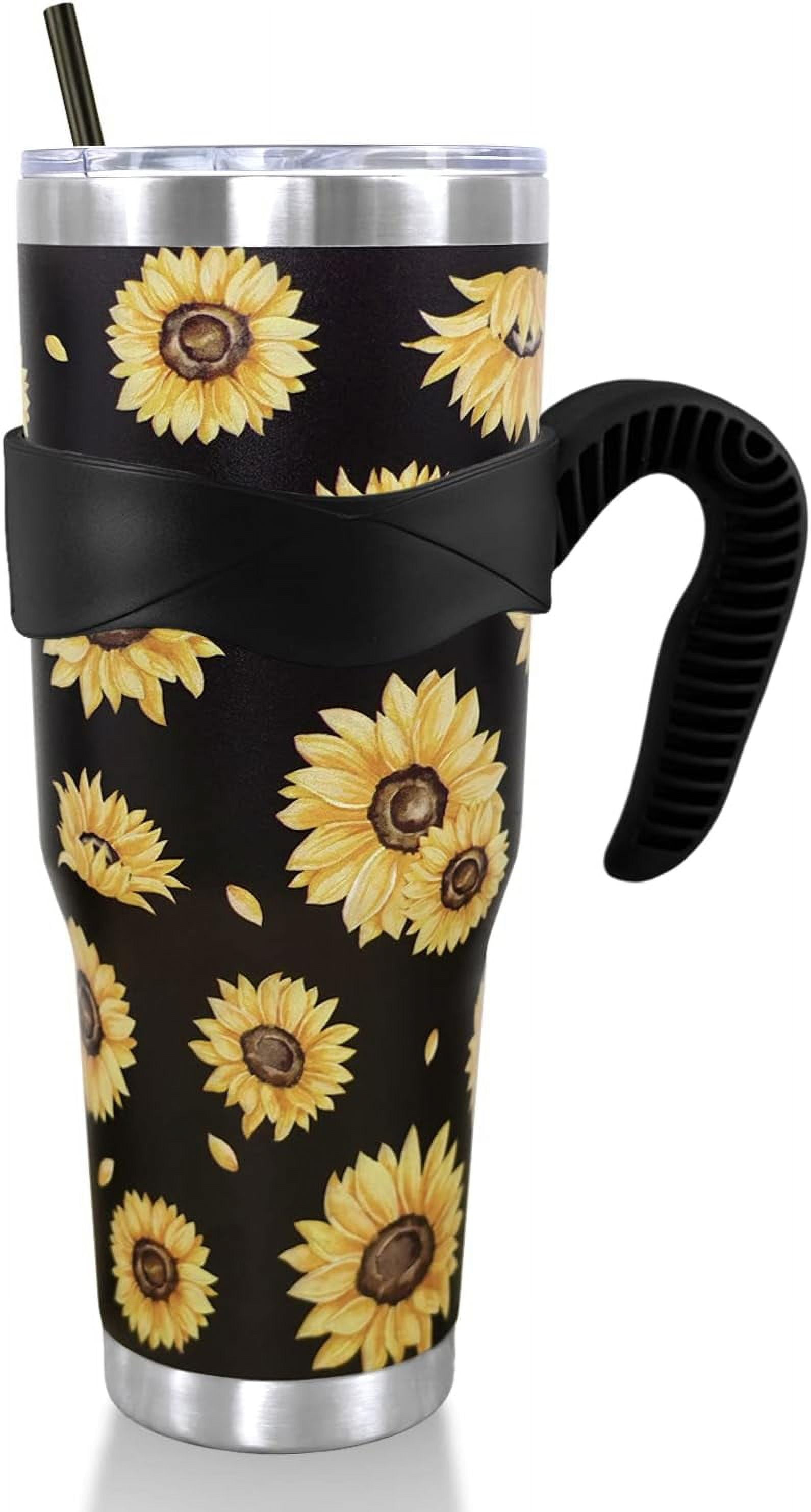 Sunflower Tumbler, 40 Oz Tumbler with Handle and Straw, Sunflower Cup ...