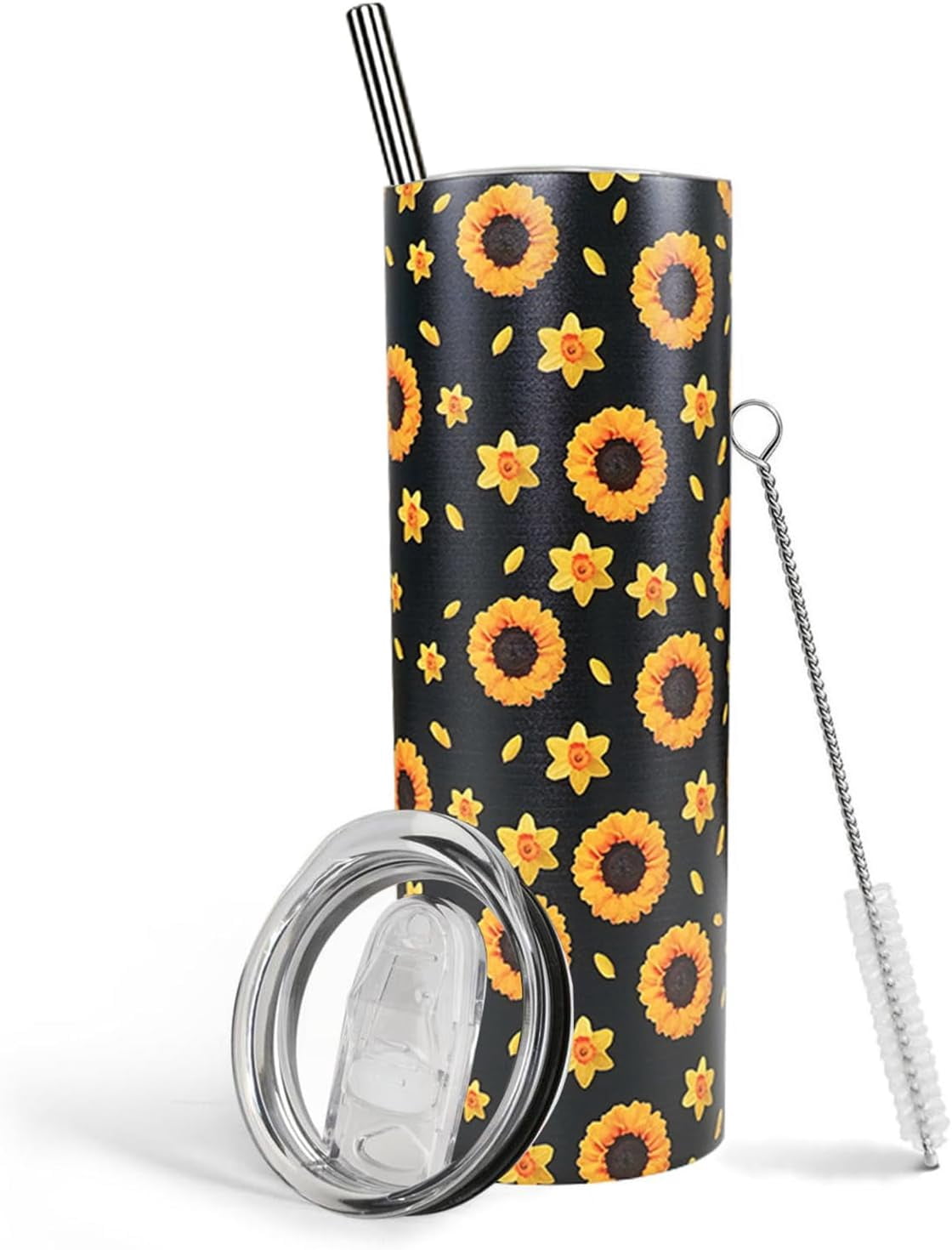 Sunflower Tumbler With Lid and Retractable Straw Stainless Steel 20oz ...