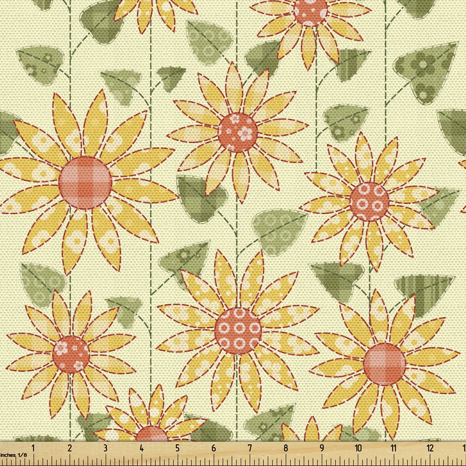 Ambesonne Sunflower Fabric by the Yard Upholstery, Patchwork Style Art ...