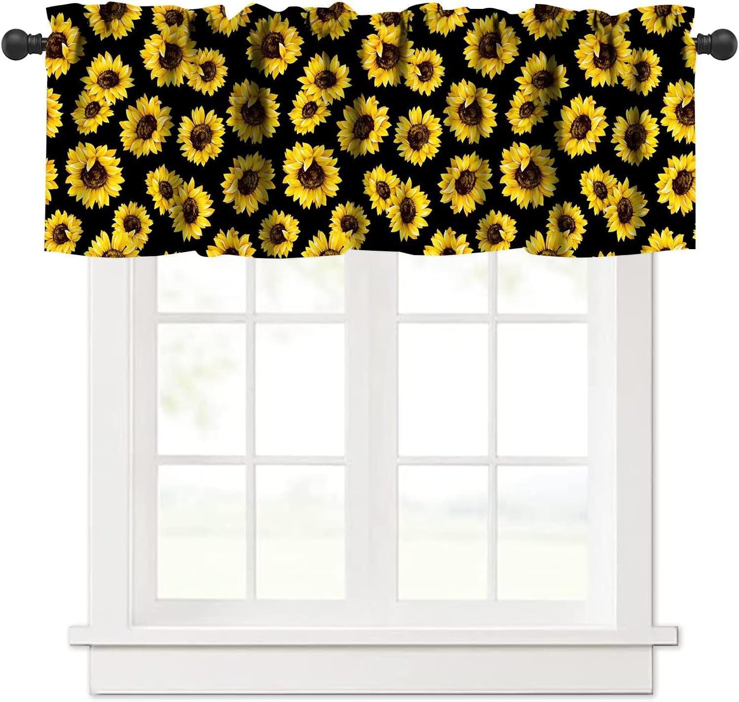 Sunflower Valance Curtain Floral Seamless Pattern Sunflowers Rod Pocket ...