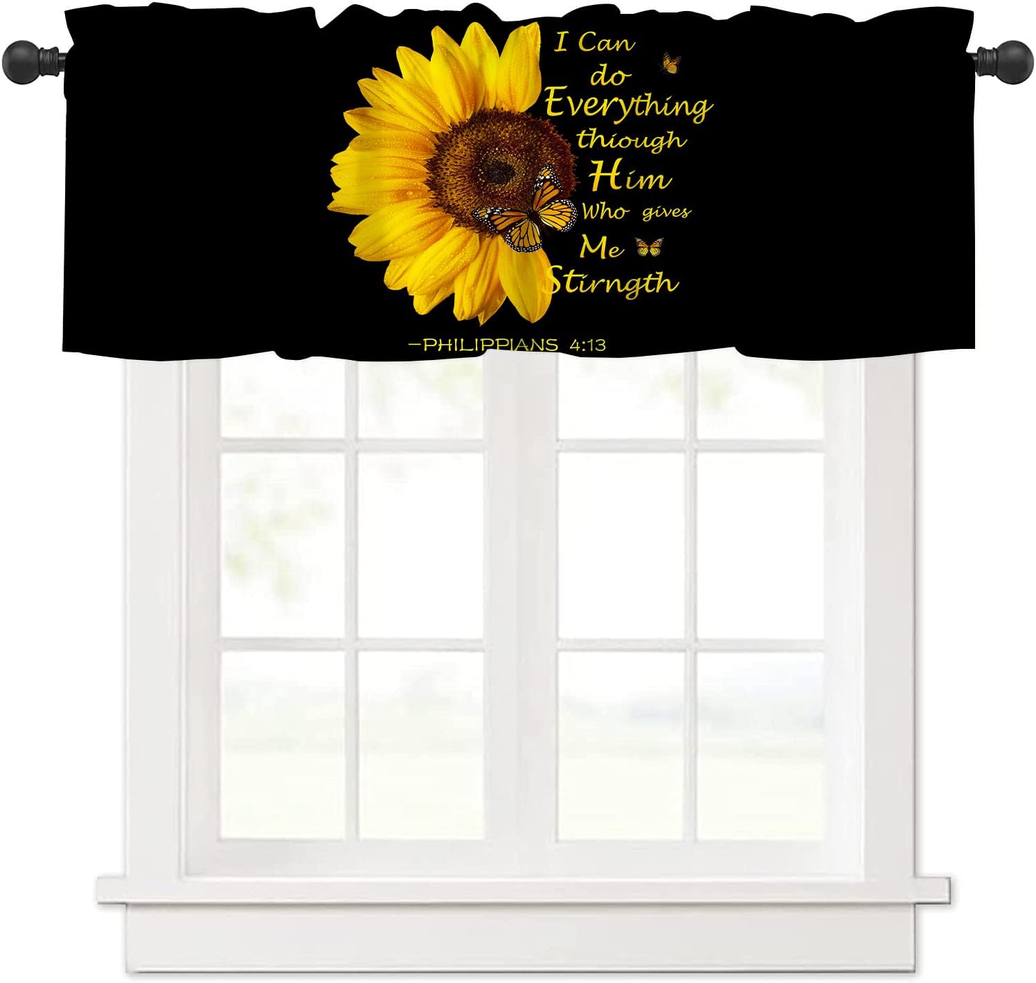 Sunflower Valance Curtain for Kitchen Black Minimalist Watercolour Farm ...