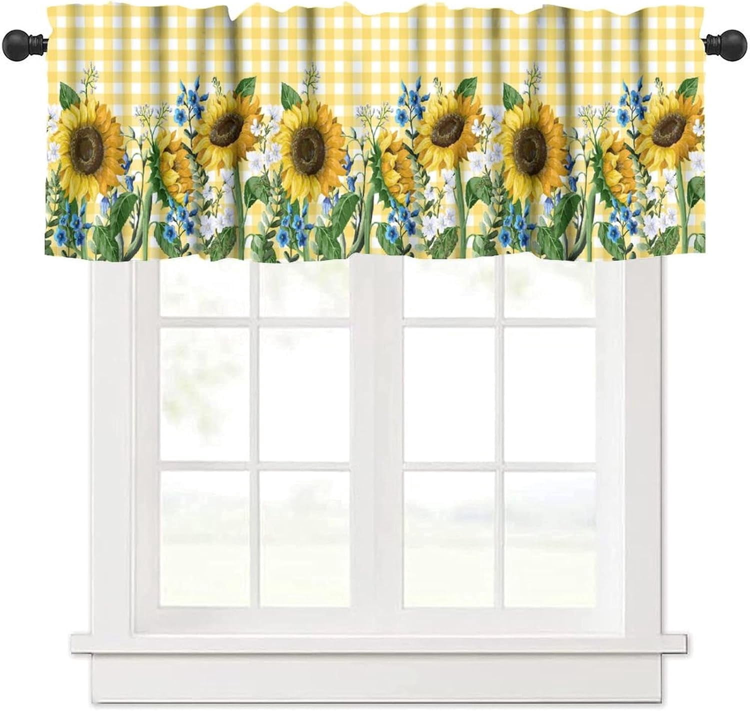 Sunflower Valance Curtains Spring Beautiful Floral Bright Yellow White ...