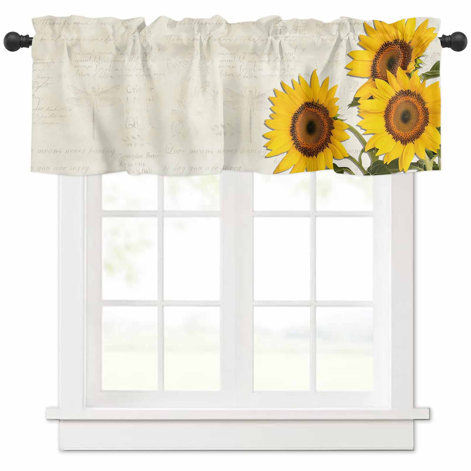 Sunflower Valance for Windows Vintage Letters Farmhouse Window ...