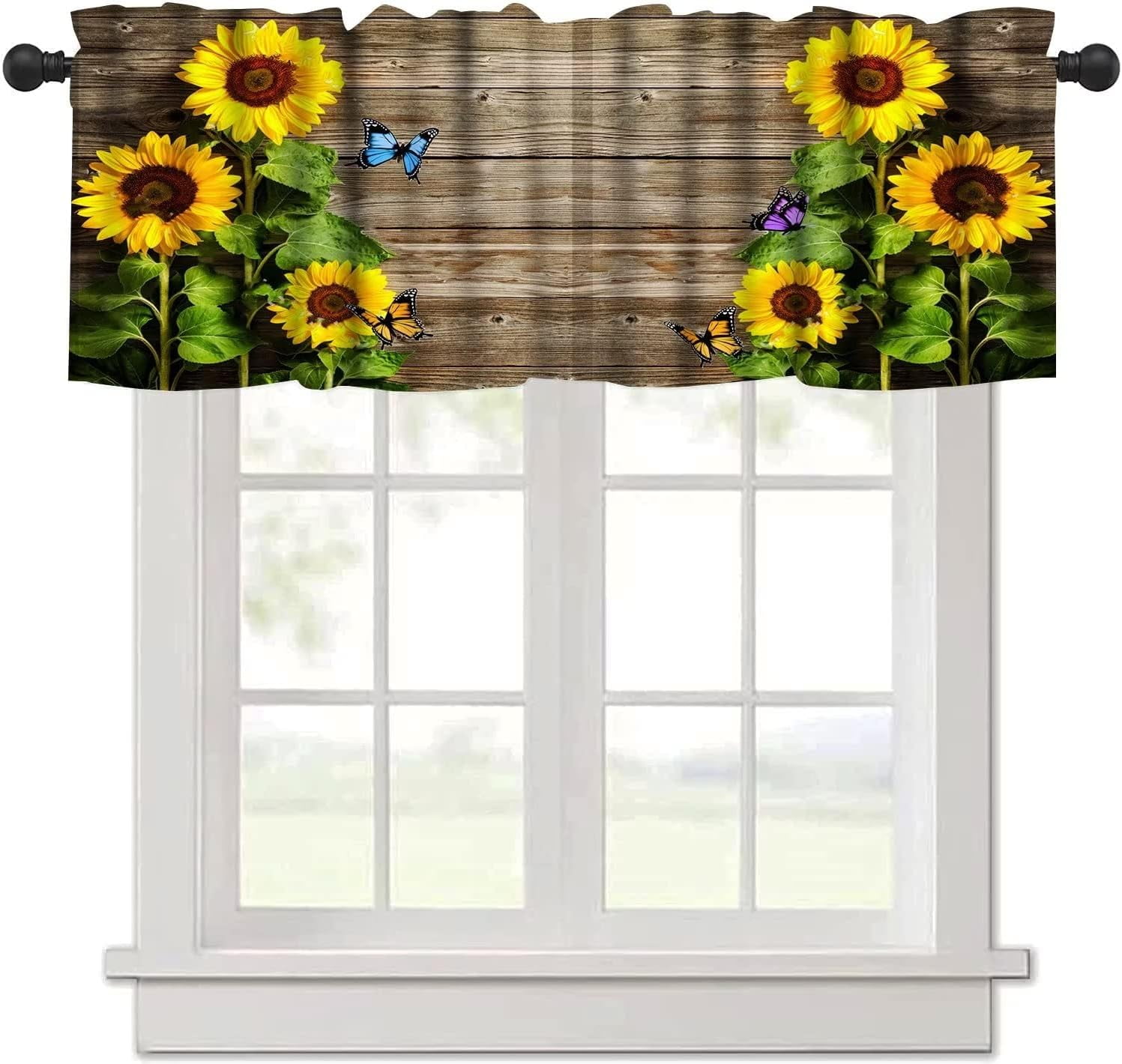 Sunflower Valances Curtain Floral Butterfly Farmhouse Kitchen Windows ...