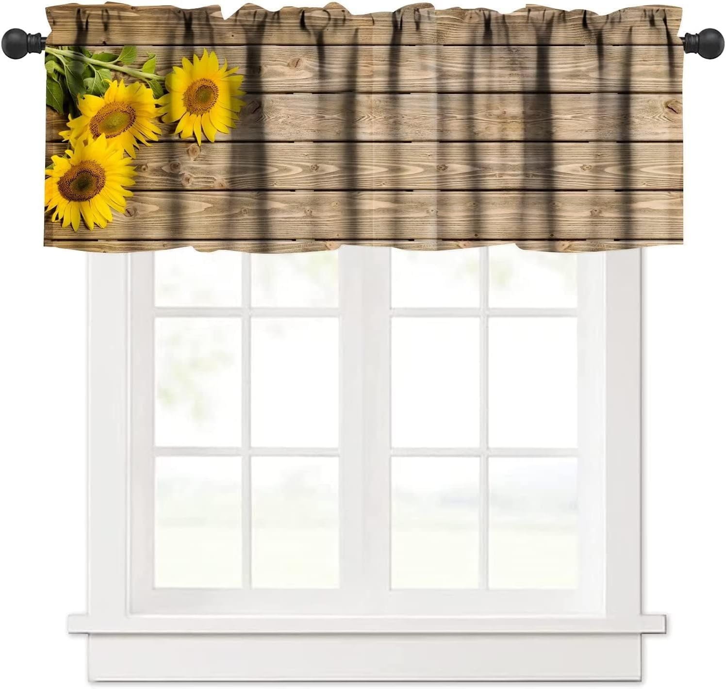 Sunflower Valances Curtains for Window Yellow Sunflower on Vintage ...