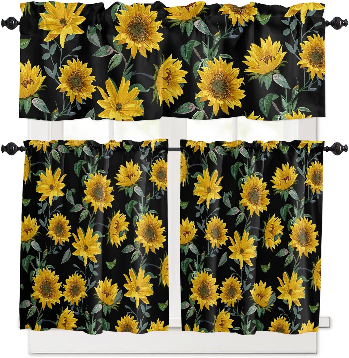 Sunflower Valances Windows Curtain Vintage Yellow Sunflowers Kitchen ...